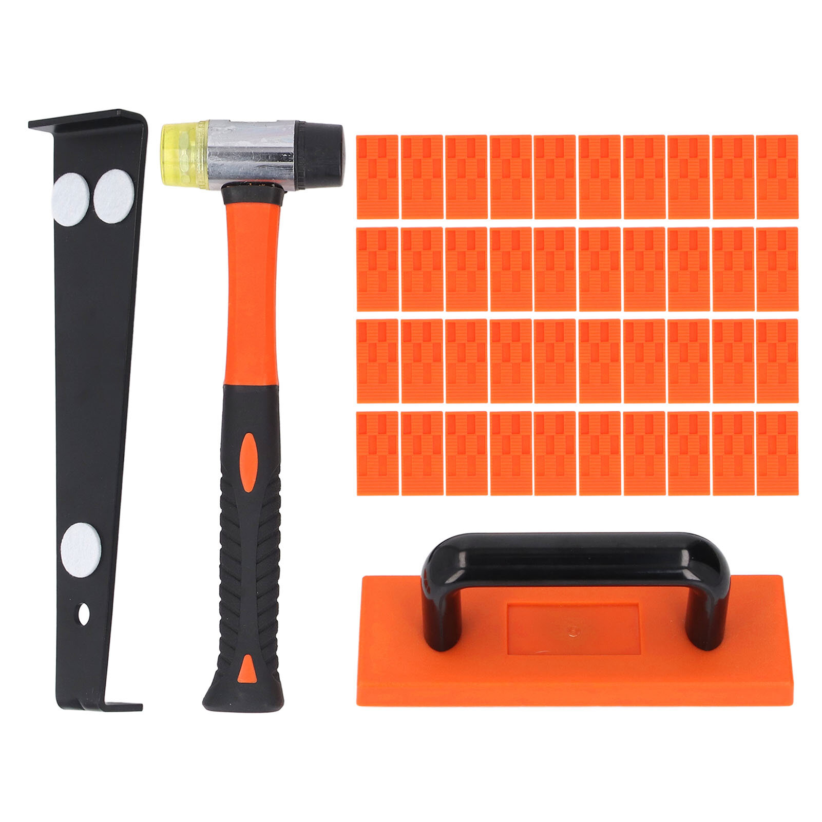 Комплект для укладки ламината и деревянного пола (43 шт.): тяга 295 мм, двусторонний мягкий молоток, 40 проставок, прочный подбивочный брусок для виниловых планок и деревянных полов