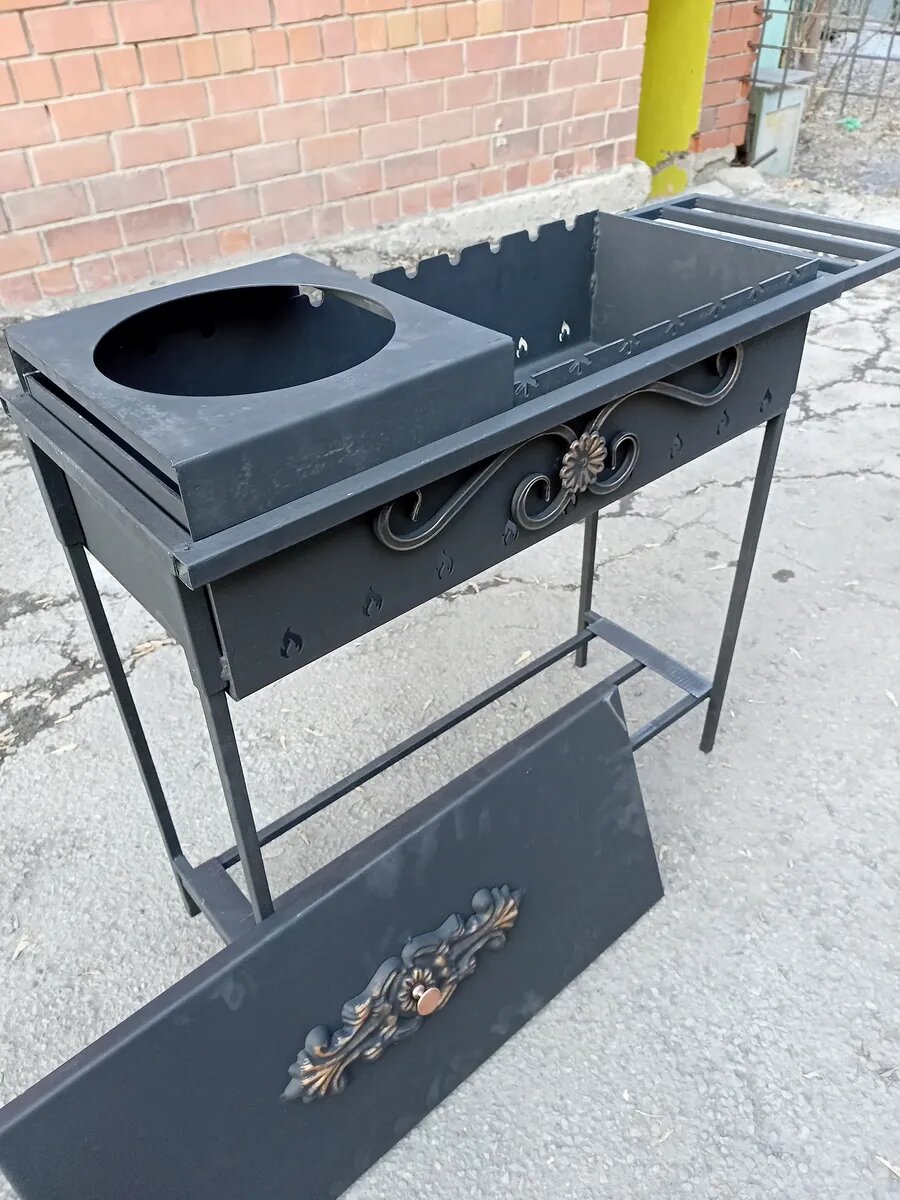 Мангал разборный 3мм с подказаником. Железный гриль с крышкой. Усиленный барбекю 3мм сталь