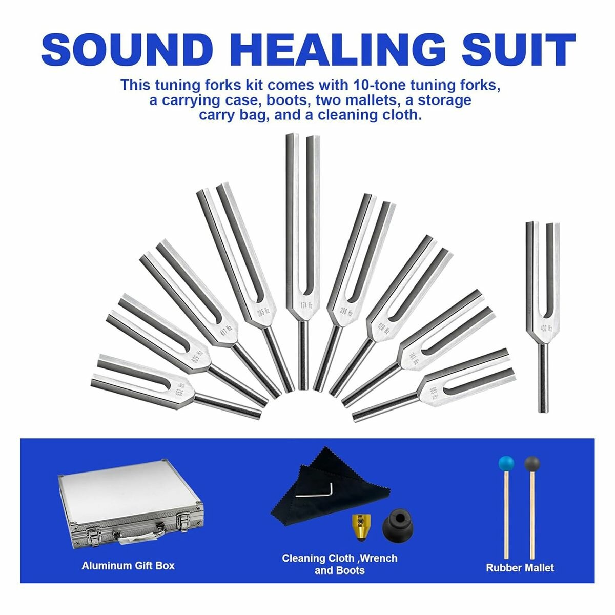 Набор камертонов из 10 предметов, камертоны для звуковой лечебной терапии