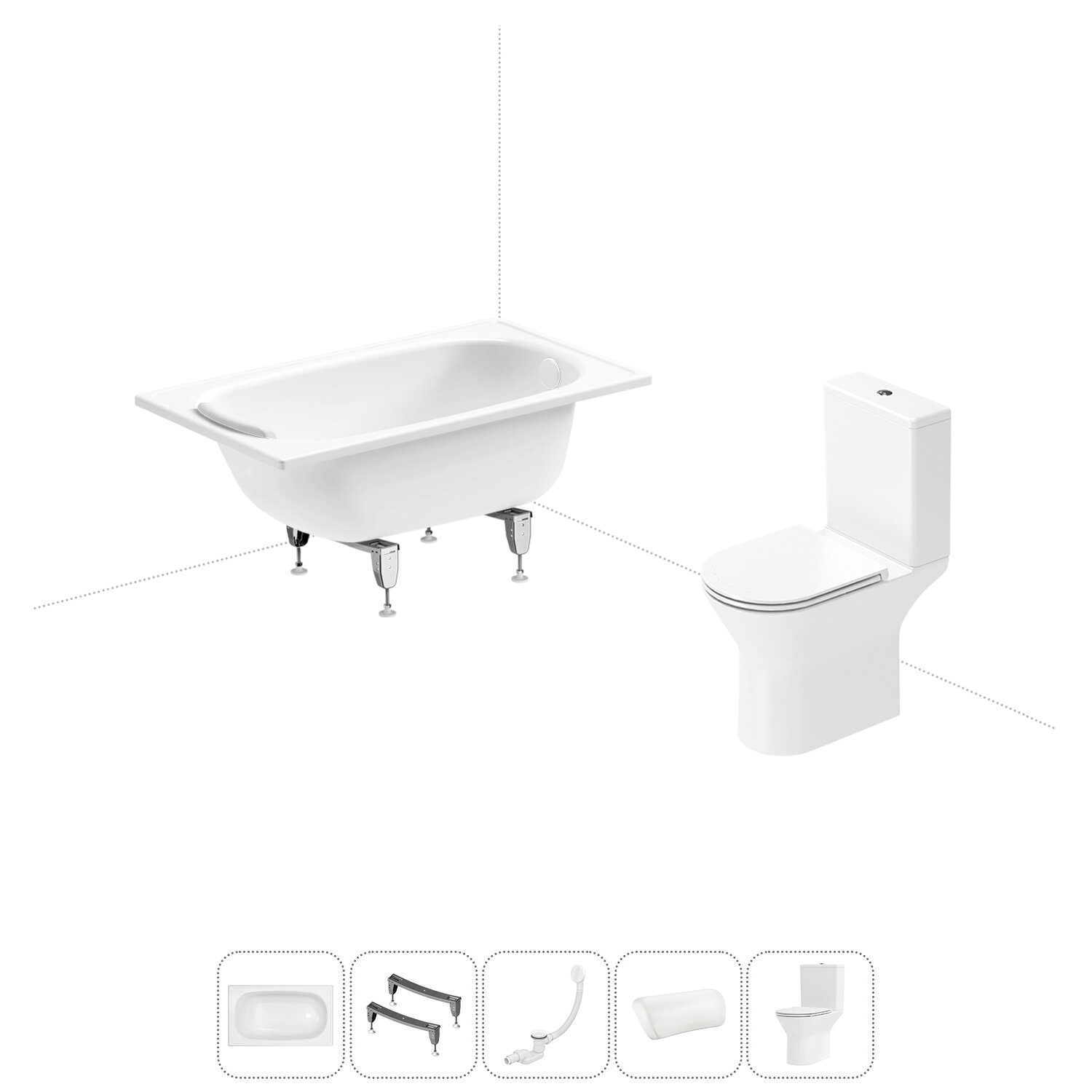 Стальная ванна 120х70 Sanitana BLB Europa 20220582R в наборе 5 в 1: металлическая ванна 120 х 70 см, ножки, слив-перелив, подголовник, унитаз