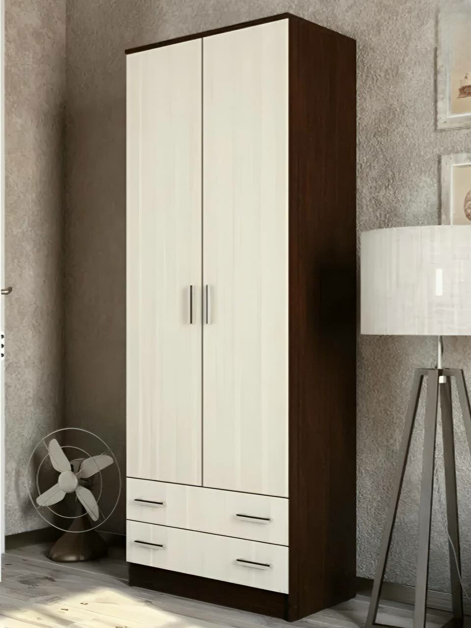 Шкаф 2-х створчатый дуэт ЛДСП дуб венге / сосна лоредо (800/2200/487 мм) для дома, дачи, офиса