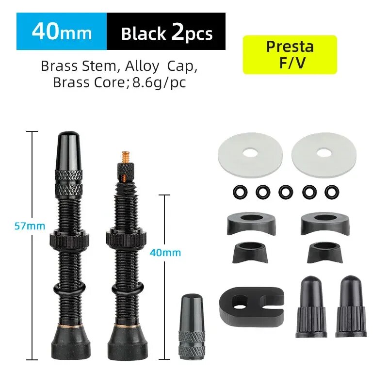 DEEMOUNT Клапаны Presta для бескамерных ободов 40/60/80 мм Черный, 40mm Brass BK FB2