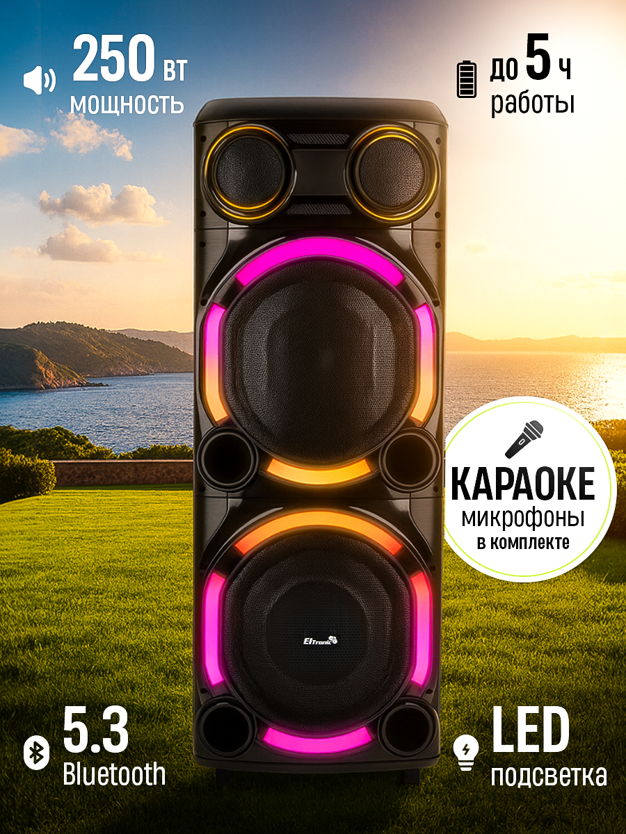 Портативная колонка Eltronic 30-56 "CRAZY BOX", 2 динамика, 250Вт, Bluetooth, FM-радио