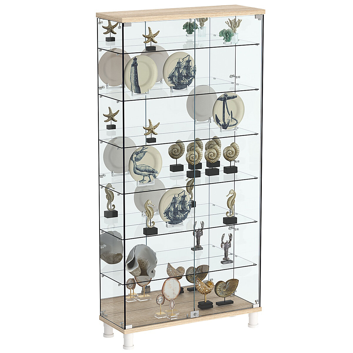 Витрина рондо №3-6 на ножках (задняя стенка зеркало), Дуб Сонома