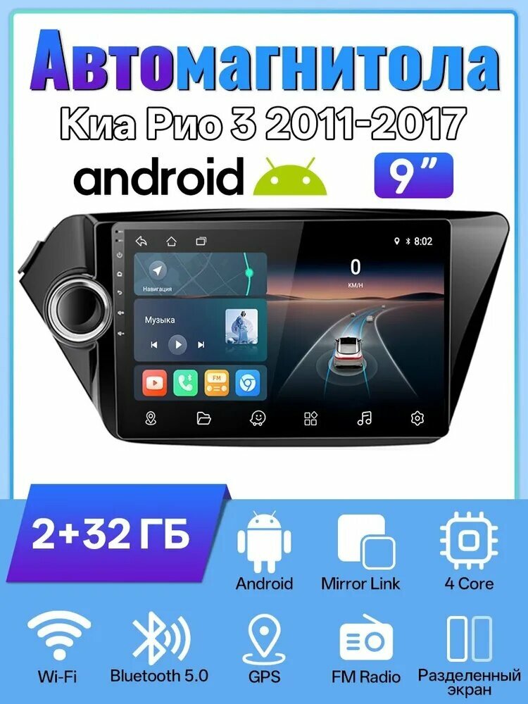 HIPPCRON Автомагнитола, диагональ: 9", 2 DIN, 2ГБ/2ГБ