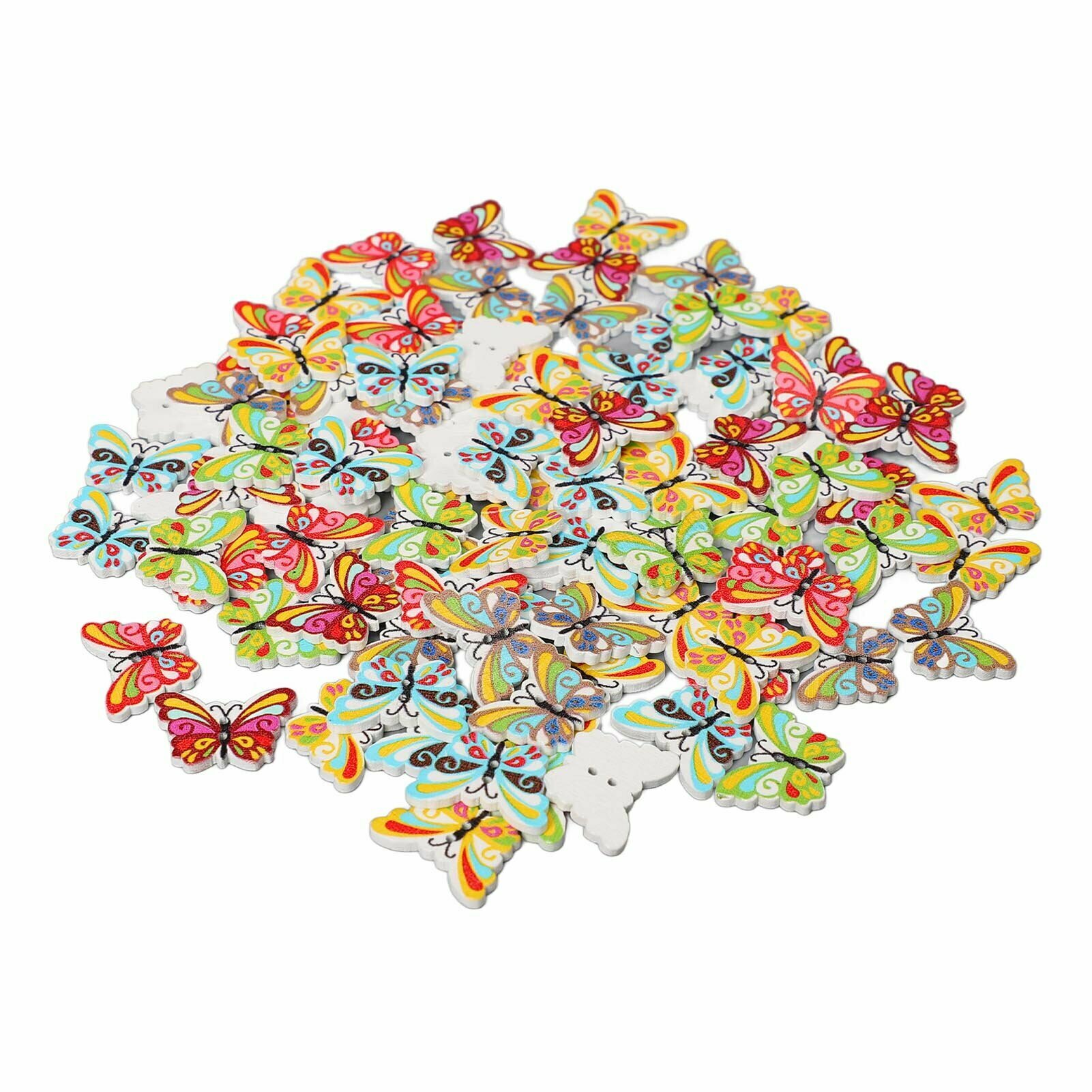 100 шт, 1 дюйм, деревянные пуговицы с бабочкой, смешанная печать, декоративные деревянные пуговицы для шитья, рукоделие, тип 2, 100 шт, 1 дюйм