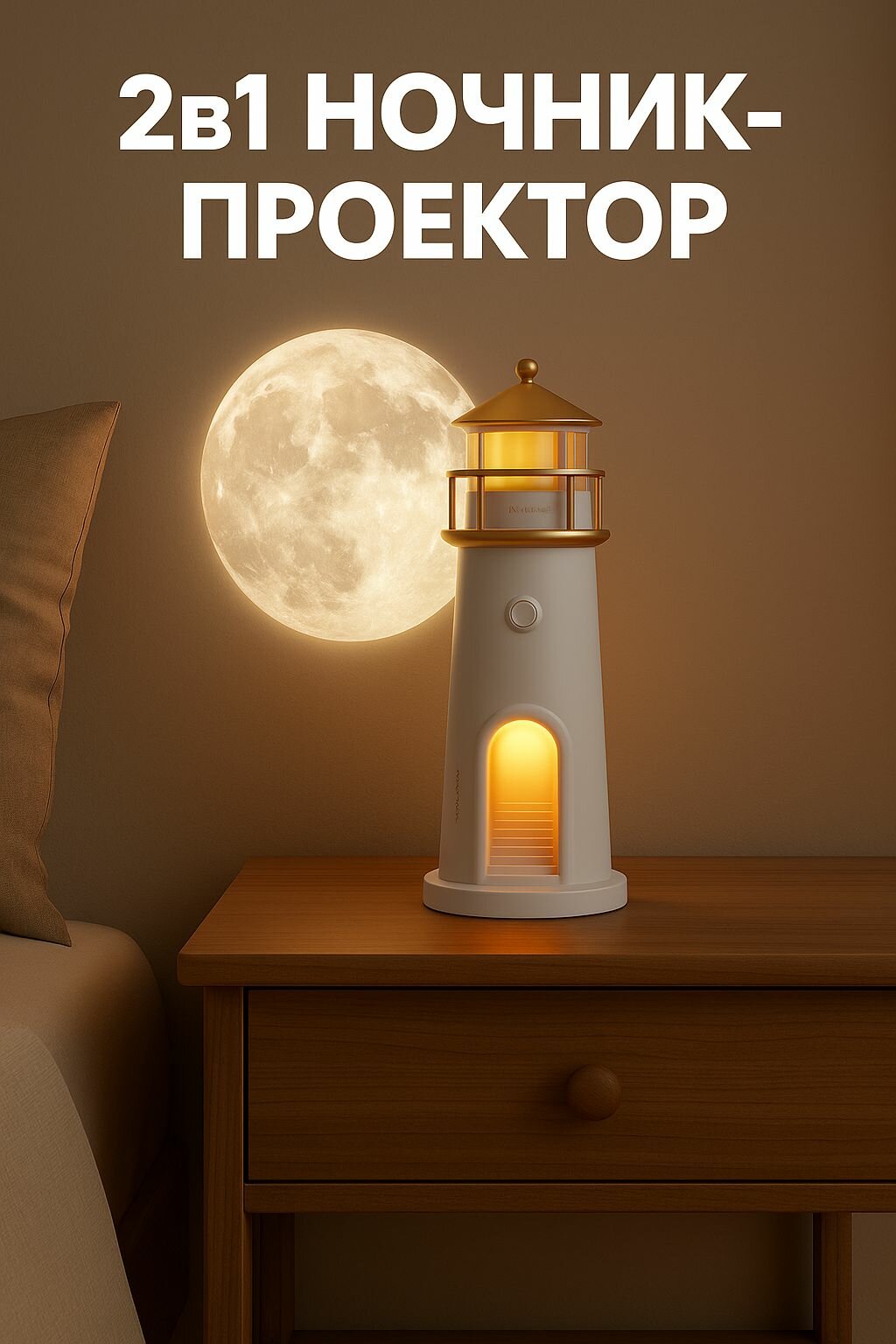 Ночник-Проектор Лунный Маяк с режимом луны
