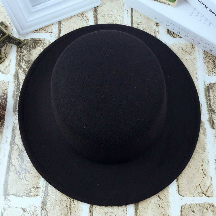 Шляпа женская, шерстяной цилиндр в корейском стиле, осенне-зимний черный джентльменский цилиндр в британском стиле с плоским верхом, цилиндр с бантом, фетровая шляпа