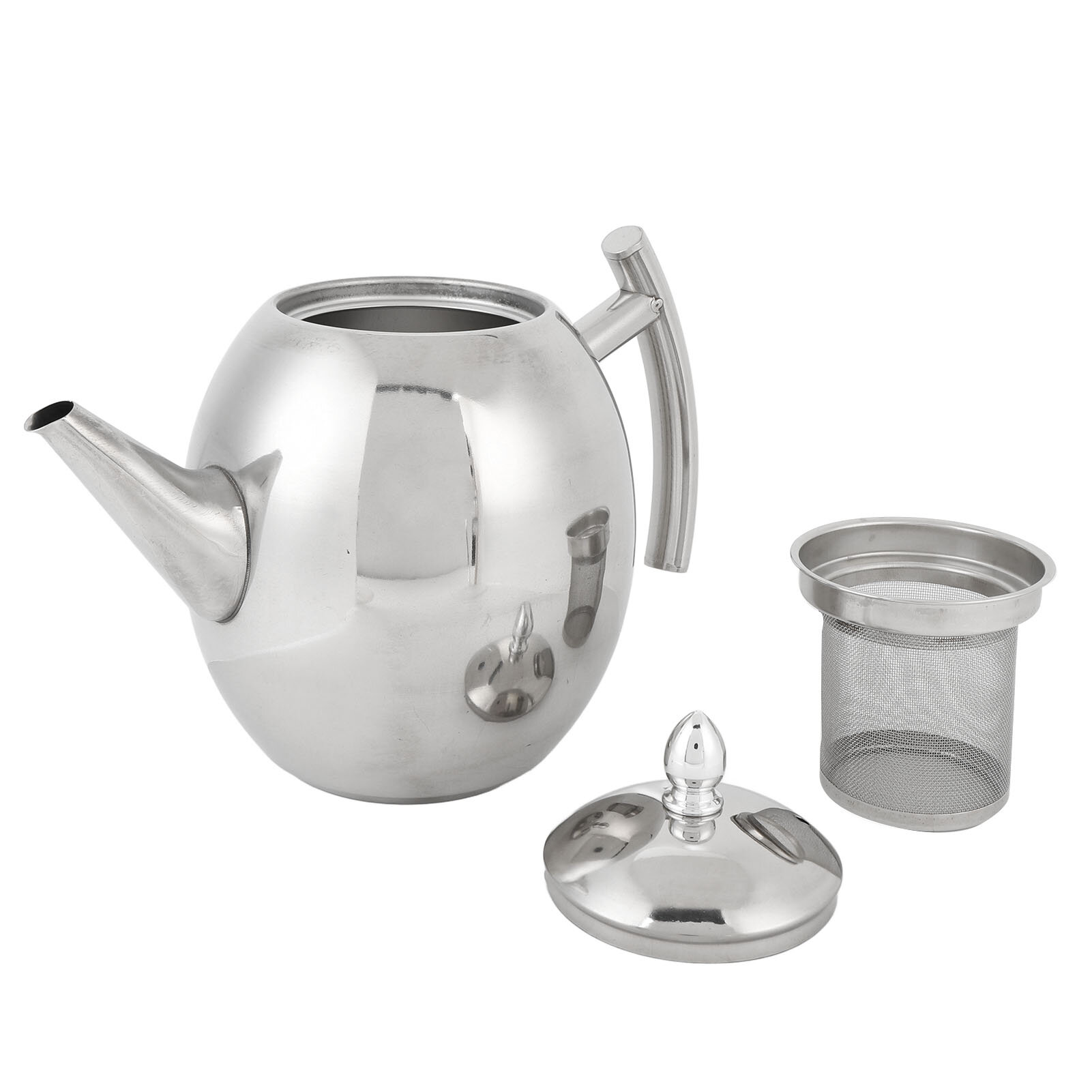 Stainless Steel Teapot with Lid and Filter Screen Curved Handle Tea Kettle for Home Restaurant Hotel 1.5L/1500ml