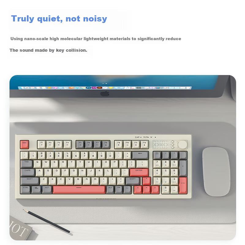 Lenovo K2 Wired Mechanical Feel Keyboard with Silent Structure 95 Keys RGB Backlit Ergonomic Volume Knob Wired Office Keyboard Retro Grey