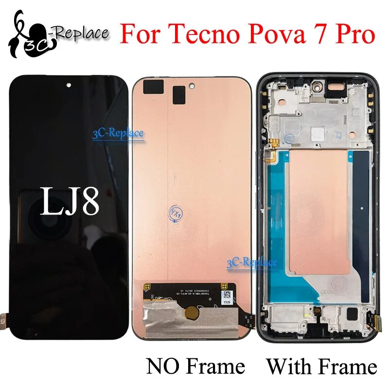 Дисплей Amoled 6.78" для Tecno Pova 7 Pro LJ8, черный с рамкой
