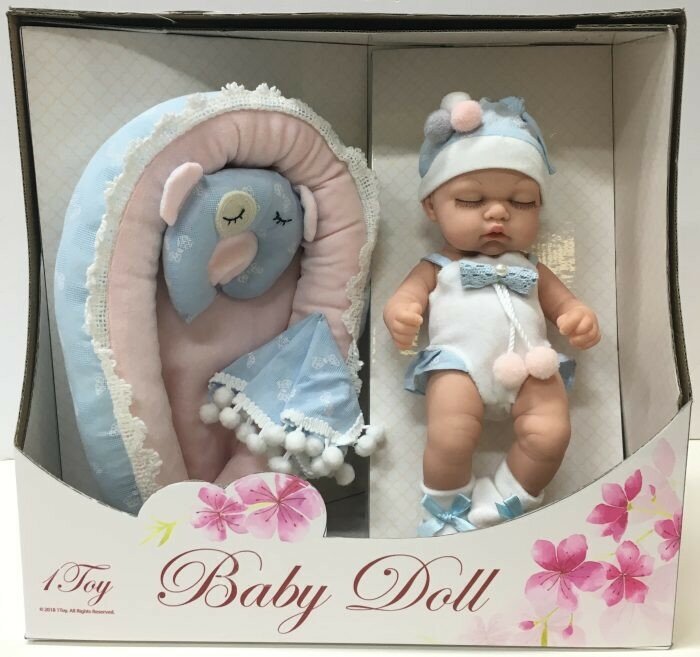Пупс 1 TOY Premium в люльке с подушкой и одеялом 25 см Т19680 для девочки
