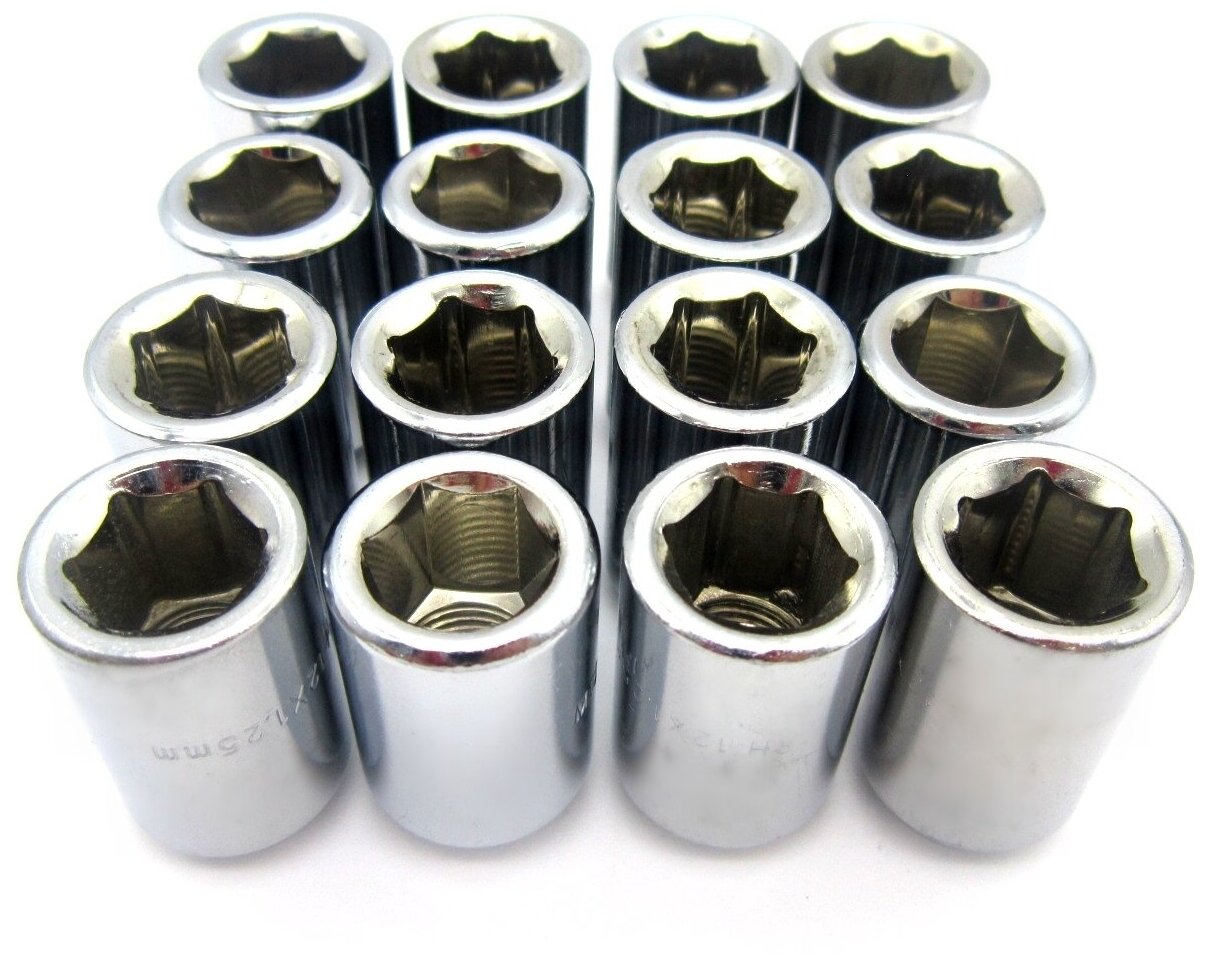 Гайки колесные М12Х1,25 высота 30 мм, диаметр 20 мм, под внутренний шестигранник 12 мм, конус 16 шт.