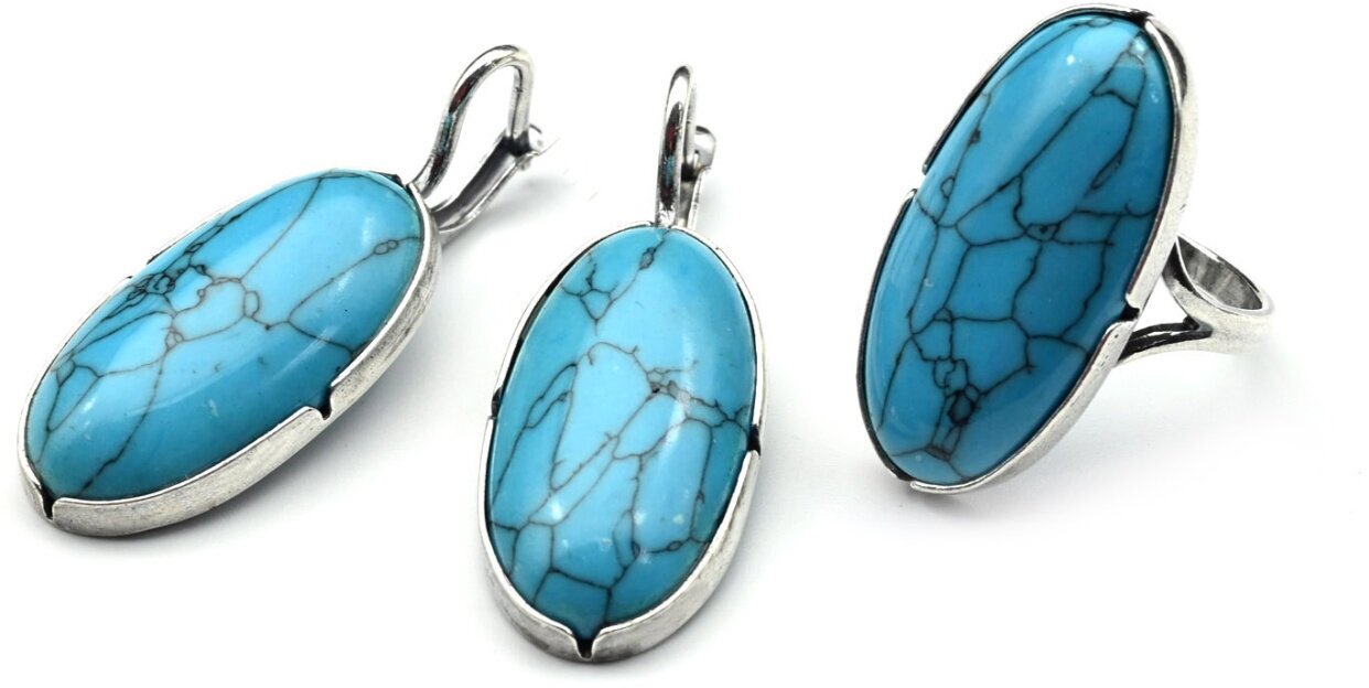 Комплект бижутерии: серьги, кольцо, бирюза