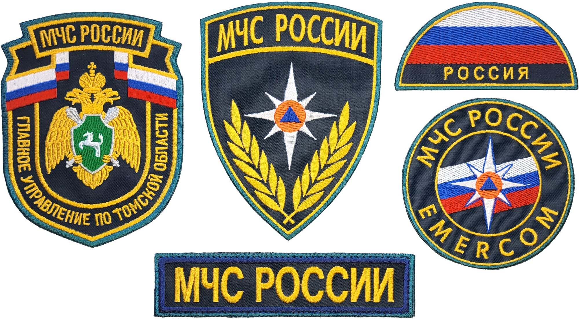 Шевроны и нашивка МЧС России главное управление по Томской области нового образца вышитые, комплект из 5 штук