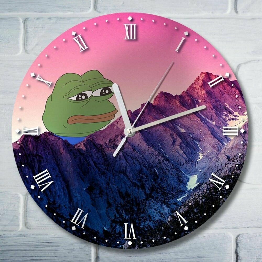 Настенные часы, деревянные, бесшумные, УФ печать мемы лягушка пепе - 7238
