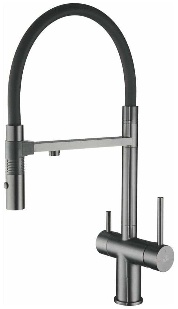Смеситель для кухни ROSE с подключением к фильтру питьевой воды, оружейная сталь