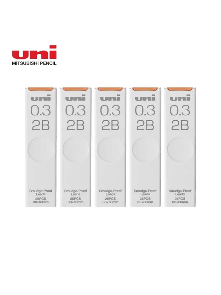 Uni Mitsubishi Pencil Грифель для карандаша 0.3 мм, твердость: 2B (2 Мягкий), 5 шт.