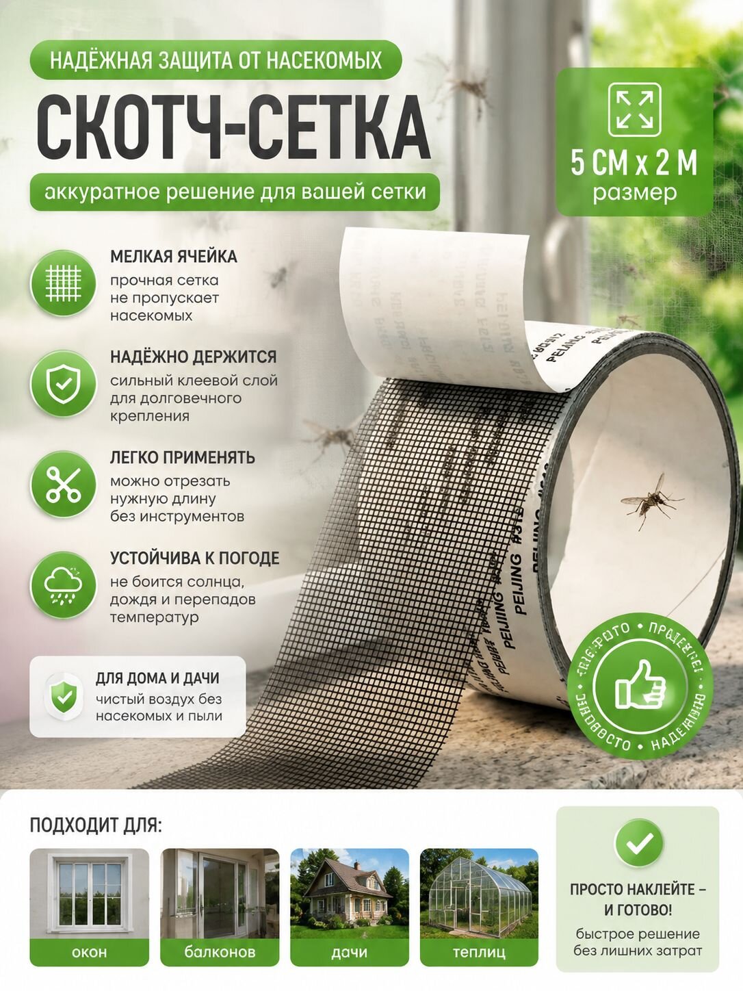 Скотч для ремонта москитной сетки 5см*2м
