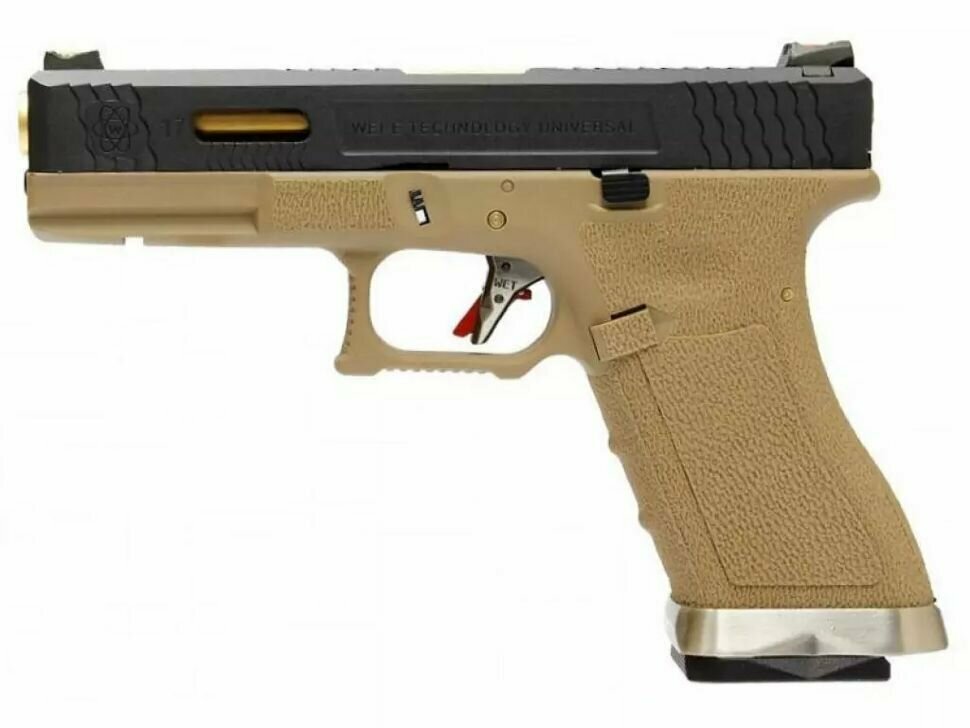 Пистолет WE GLOCK-17 G-Force металл слайд, ТАН рамка, чёрн слайд, зол ствол