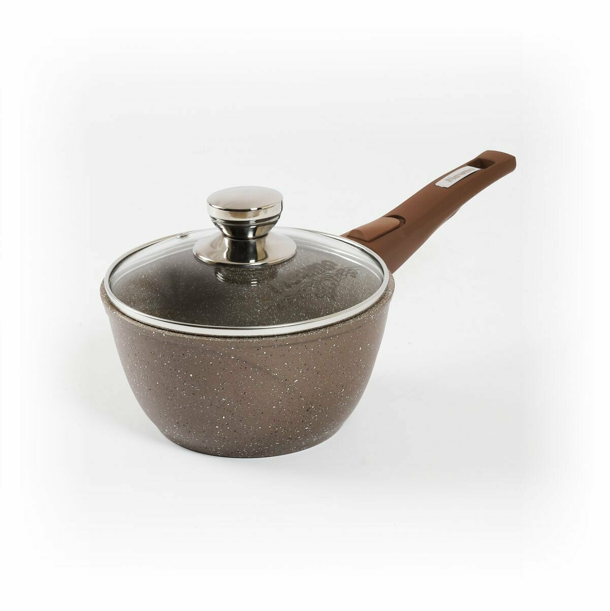 Ковш со съемной ручкой и стеклянной крышкой Гранит brown, 1.2л