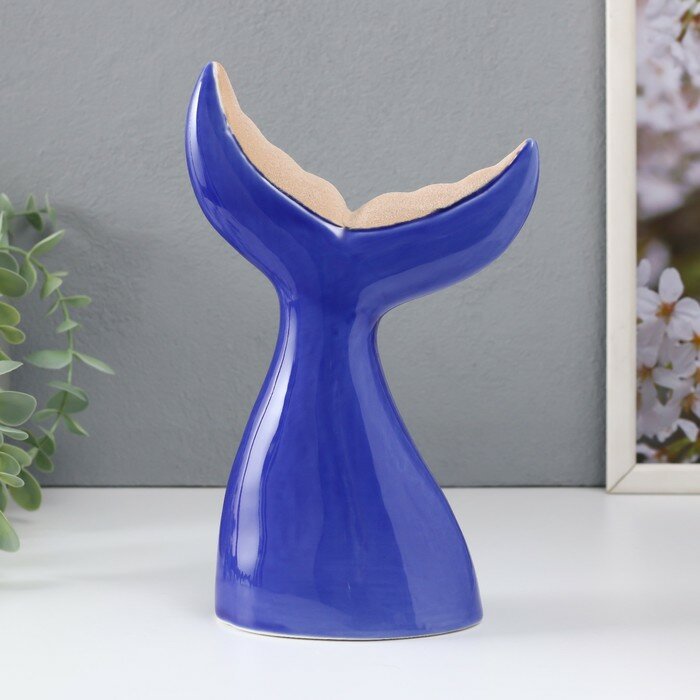 Фигурка керамика Большой хвост кита, песочно-синий, 13.8×8×22.6 см