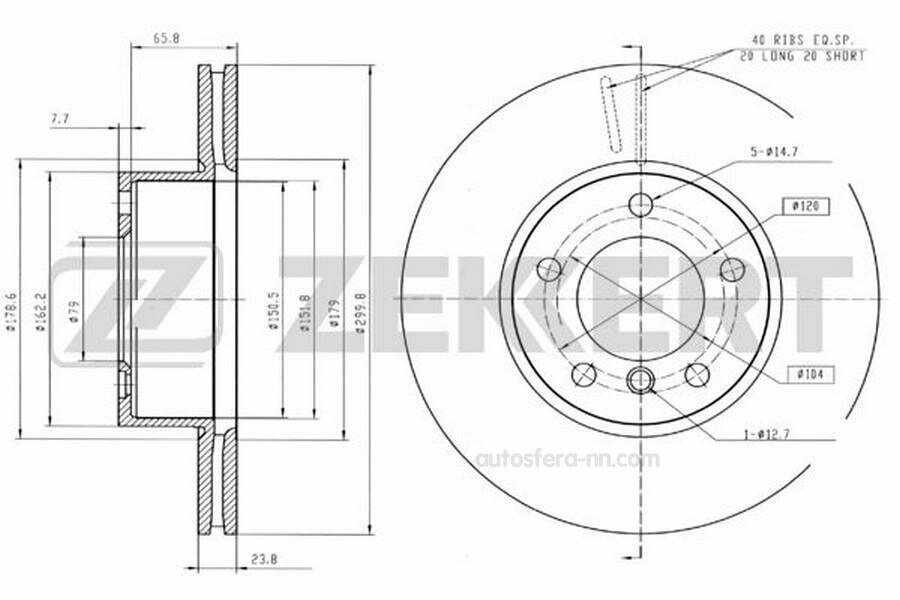 ZEKKERT BS5258 Диск торм. перед. BMW 1 (E81 E82 E87 E88) 03- 3 (E90-E93) 04- Z4 (E89) 09-