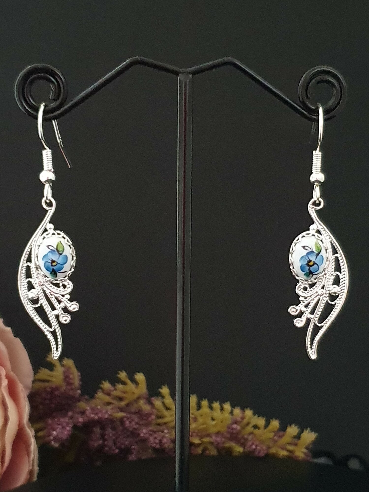 Серьги с подвесками, эмаль