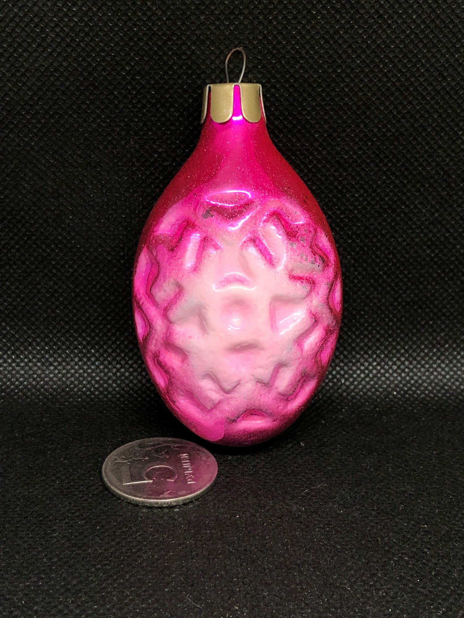 Елочная игрушка СССР медальон снежинка стекло # 62