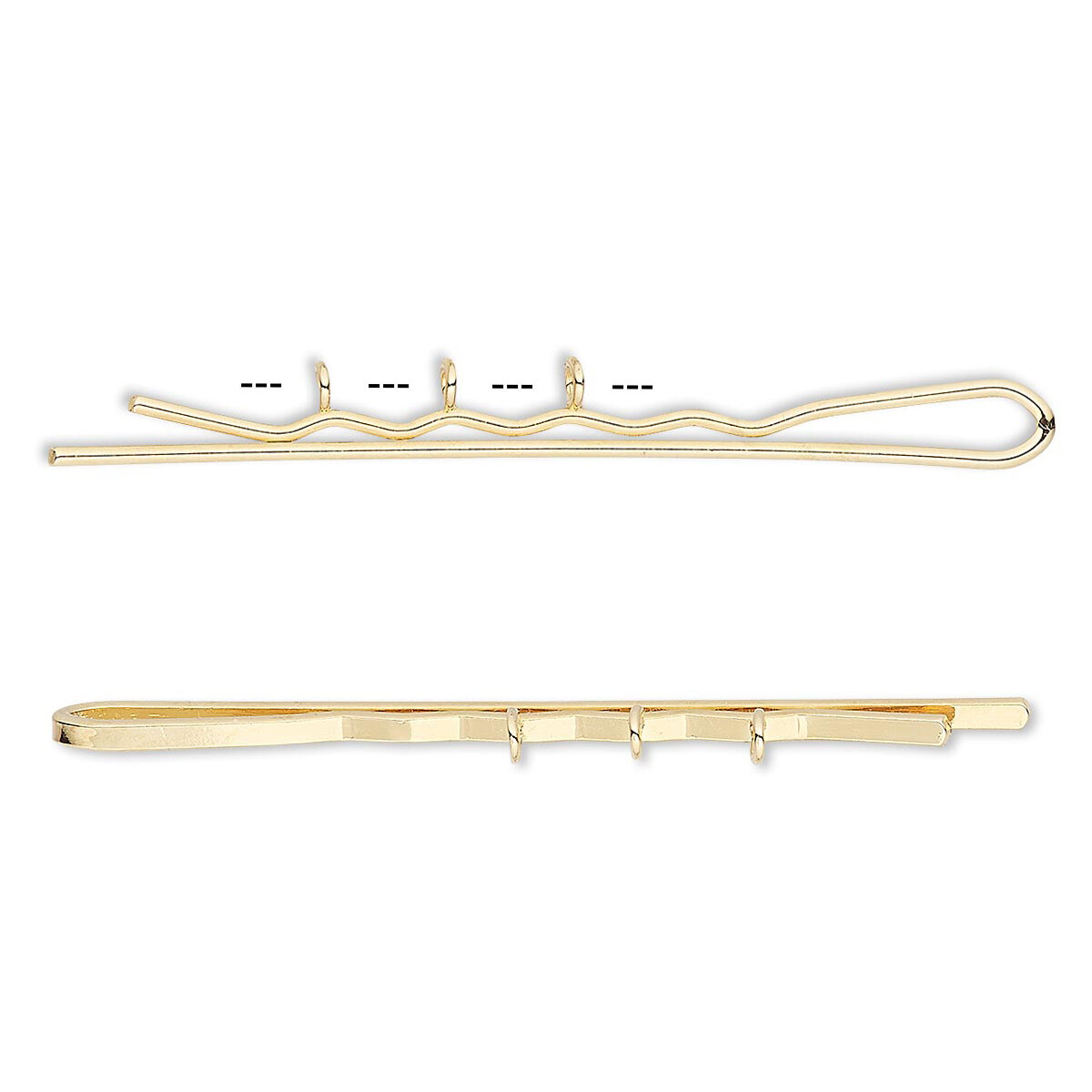 Основа для заколки-невидимки, 55мм, с тремя петельками, базовый материал - сталь, позолоченная, 1 шт.