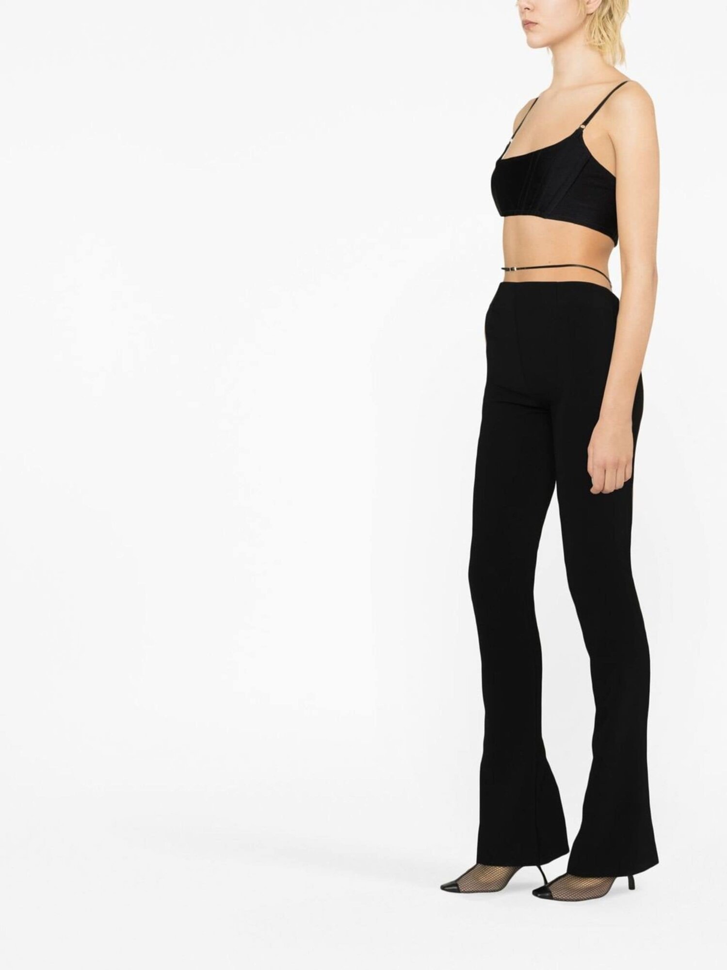 Брюки DSQUARED2 Strap-detail flared trousers, размер 38, black/black — фото 1