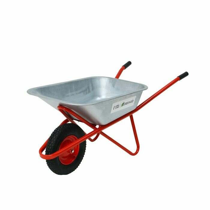 Тачка строительная Greengo 1 пневмоколесо, грузоподъемность 200 кг, объем 110 л, оцинкованный кузов 0,8 мм