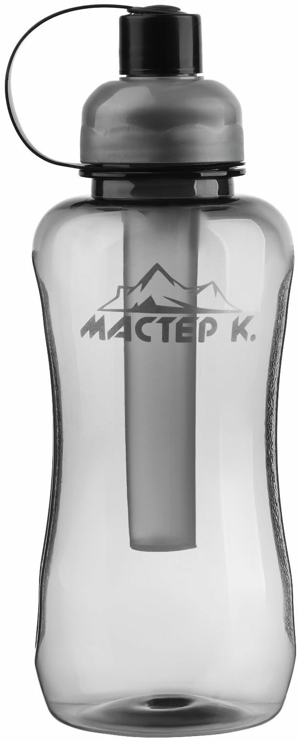 Бутылка для воды многоразовая "Мастер К", 1 л, пластиковая, на подвесе, с поильником и фильтром, цвет серый