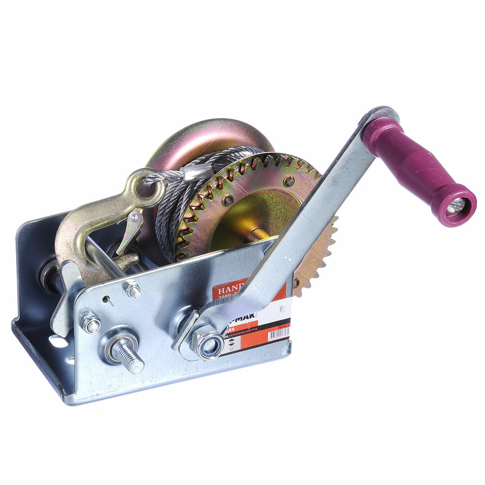 Лебёдка ручная барабанная ермак 900 кг, длина троса 10 м (металлический трос)