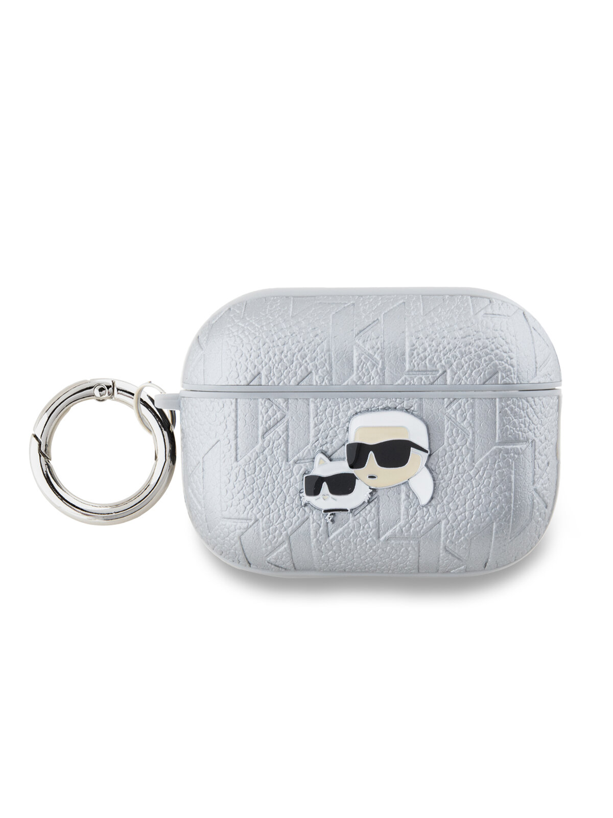 Lagerfeld для Airpods Pro 2 чехол PU Saffiano Monogram with ring NFT Metal Head Karl&Choupette Silv
