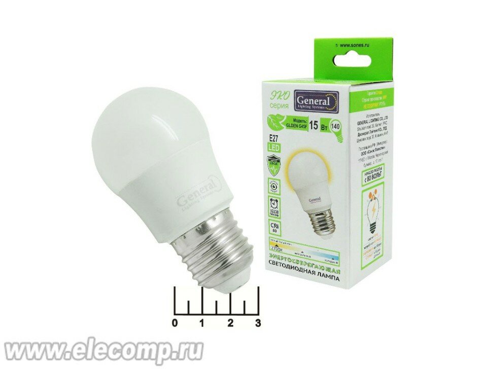 Лампа светодиодная 220V 15W E27 2700K белый теплый шар G45 матовая General (661107)