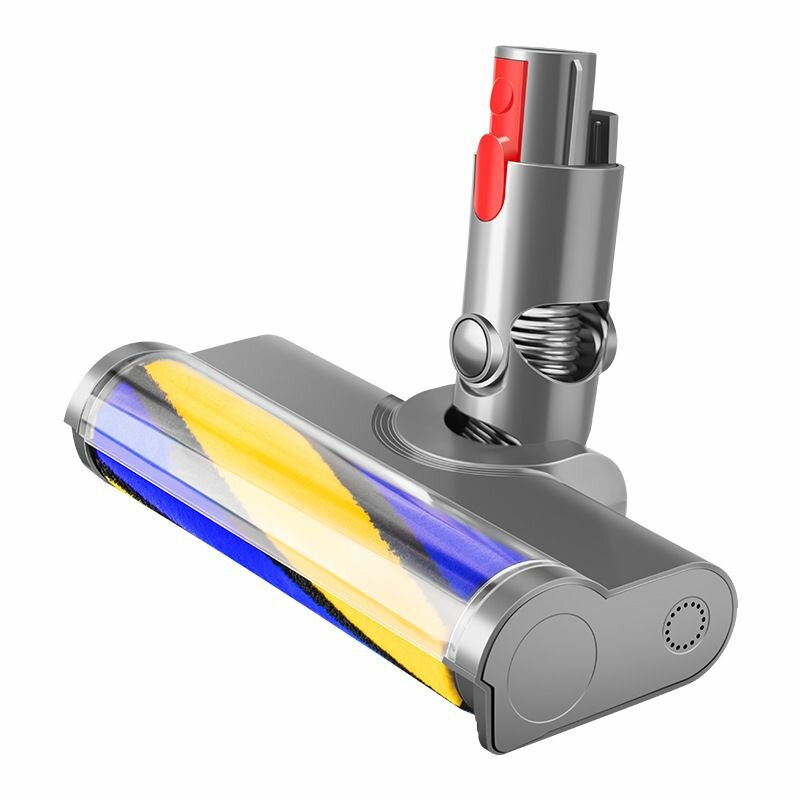 Щетка для пылесоса Dyson V8 V7 V10 V11 V15. Сине-жёлтый валик. Лёгкая насадка с лазерной зеленой подсветкой и съемным моющимся мягким валиком.