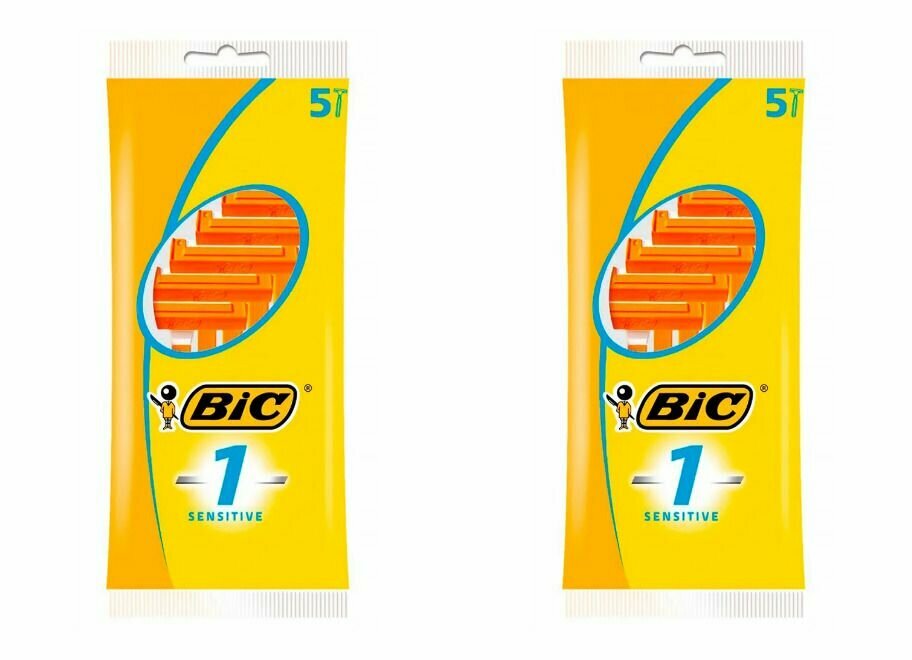 Bic Станок для бритья мужской Bic-1 Sensitive, одноразовый, 5 шт, 2 упаковки