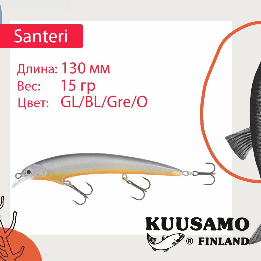 Воблер для рыбалки Kuusamo Santeri 130mm 15г цв. GL/BL/Gre/O, UV