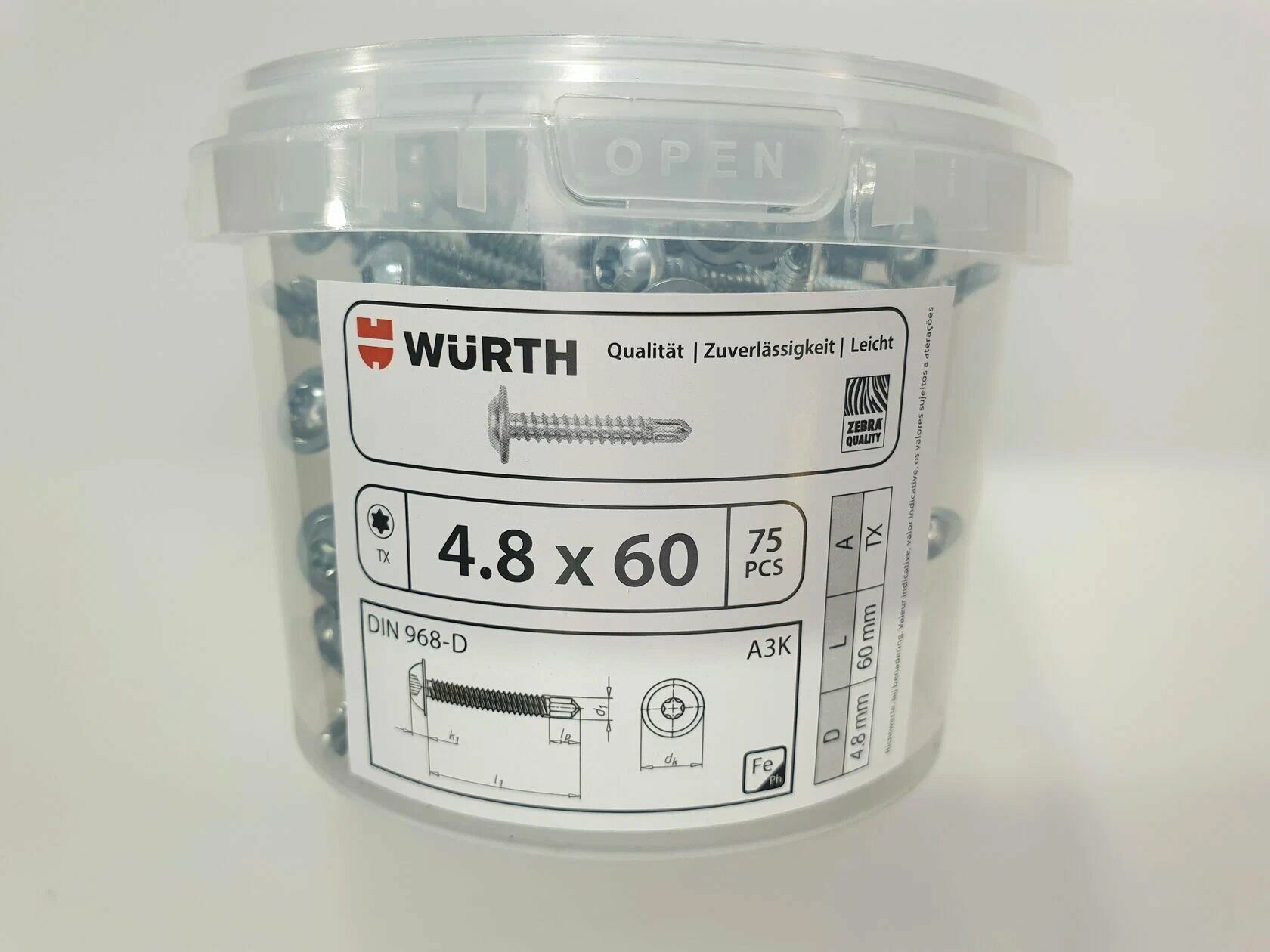 Саморез по металлу DIN 968-D 4.8x60 (75 pcs) WURTH, Германия
