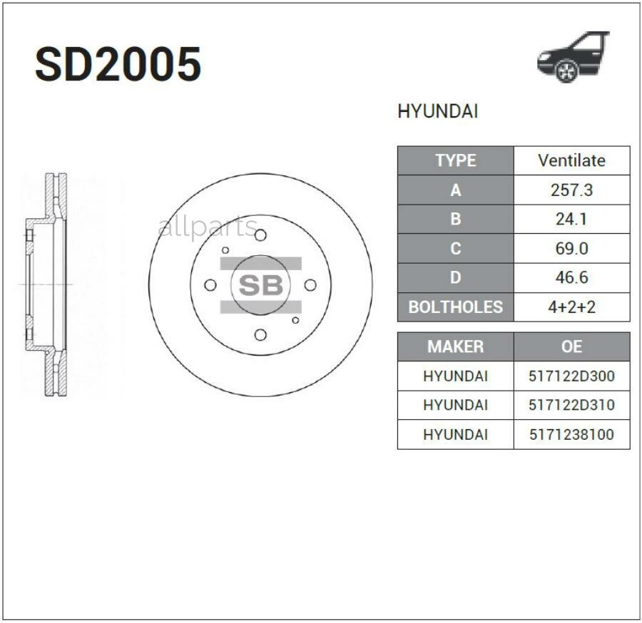 SANGSIN BRAKE SD2005 Диск тормозной передний SANGSIN BRAKE SD2005