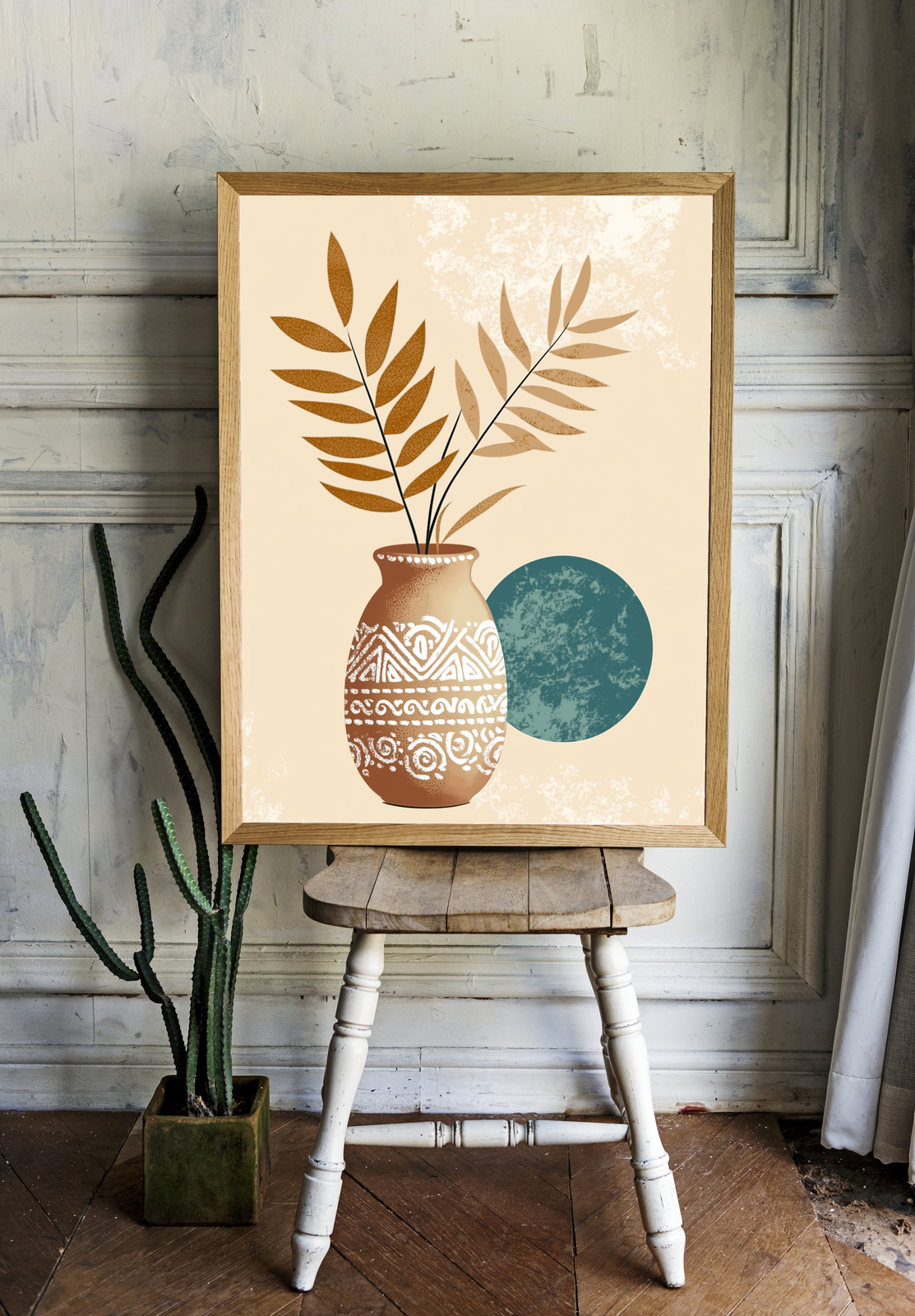 Постер "Ваза с ветками и круг" 50x70 в раме