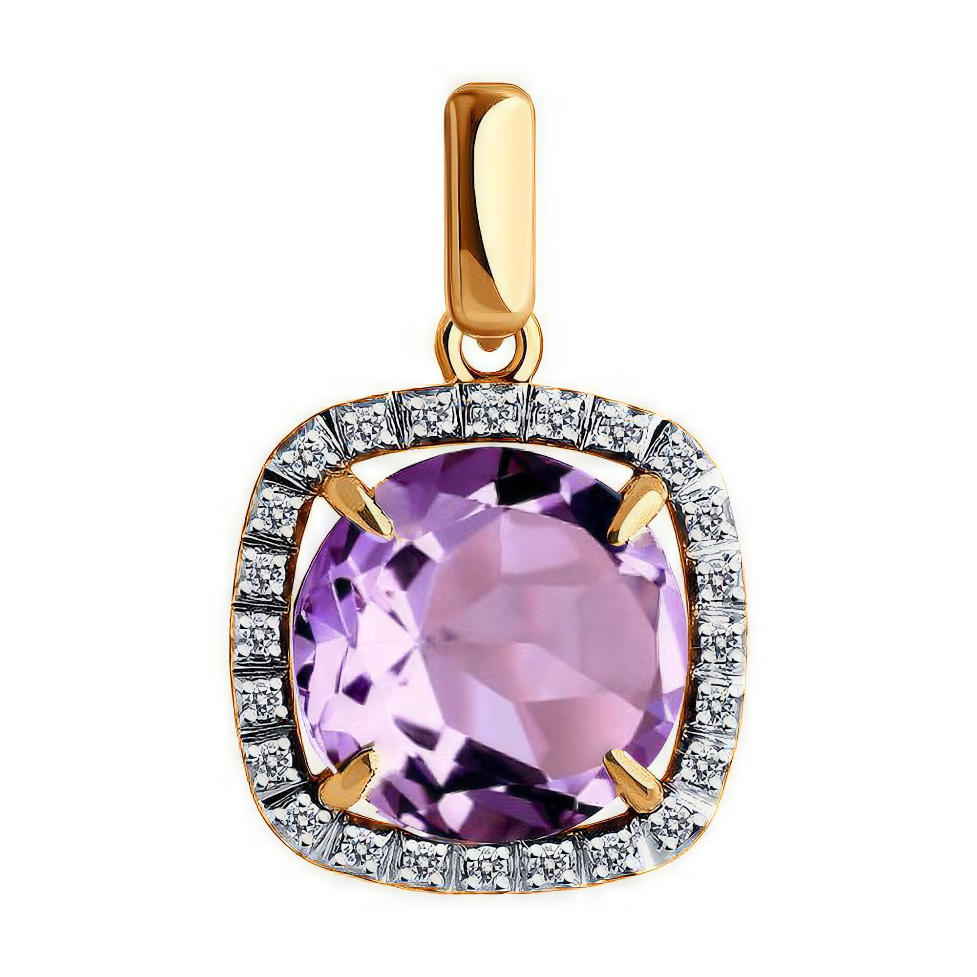 Подвеска Diamant online, красное золото, 585 проба, аметист, фианит