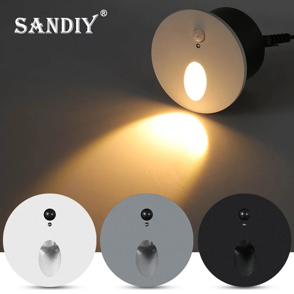 SANDIY LED Настенный светильник с датчиком движения Теплый белый (2700-3500К), Sensor Sand Gray, 3W