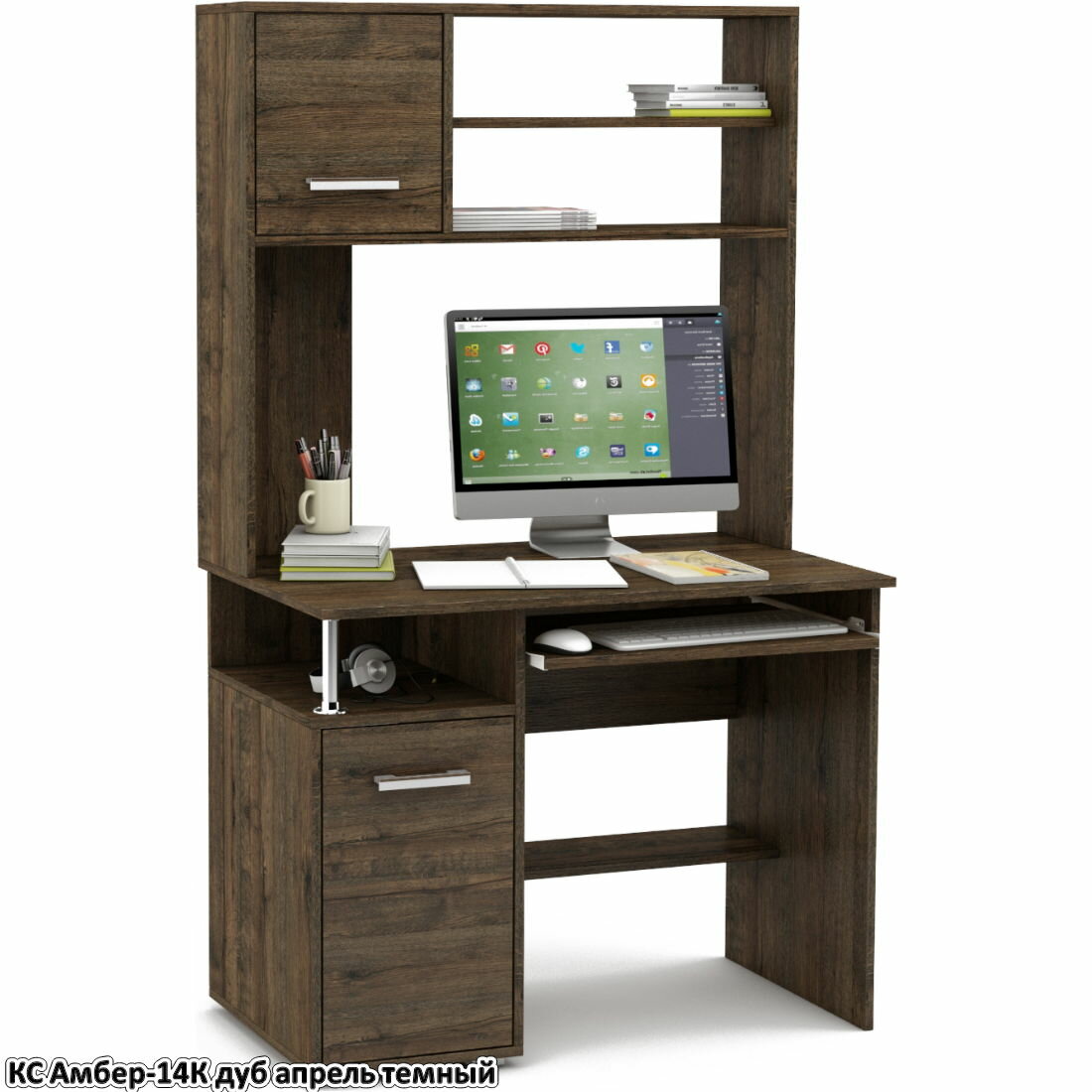 Компьютерный стол Амбер-14К Дуб-апрель-темный, ЛДСП, МФ Владимир VMF, 96,6х165х60 см.