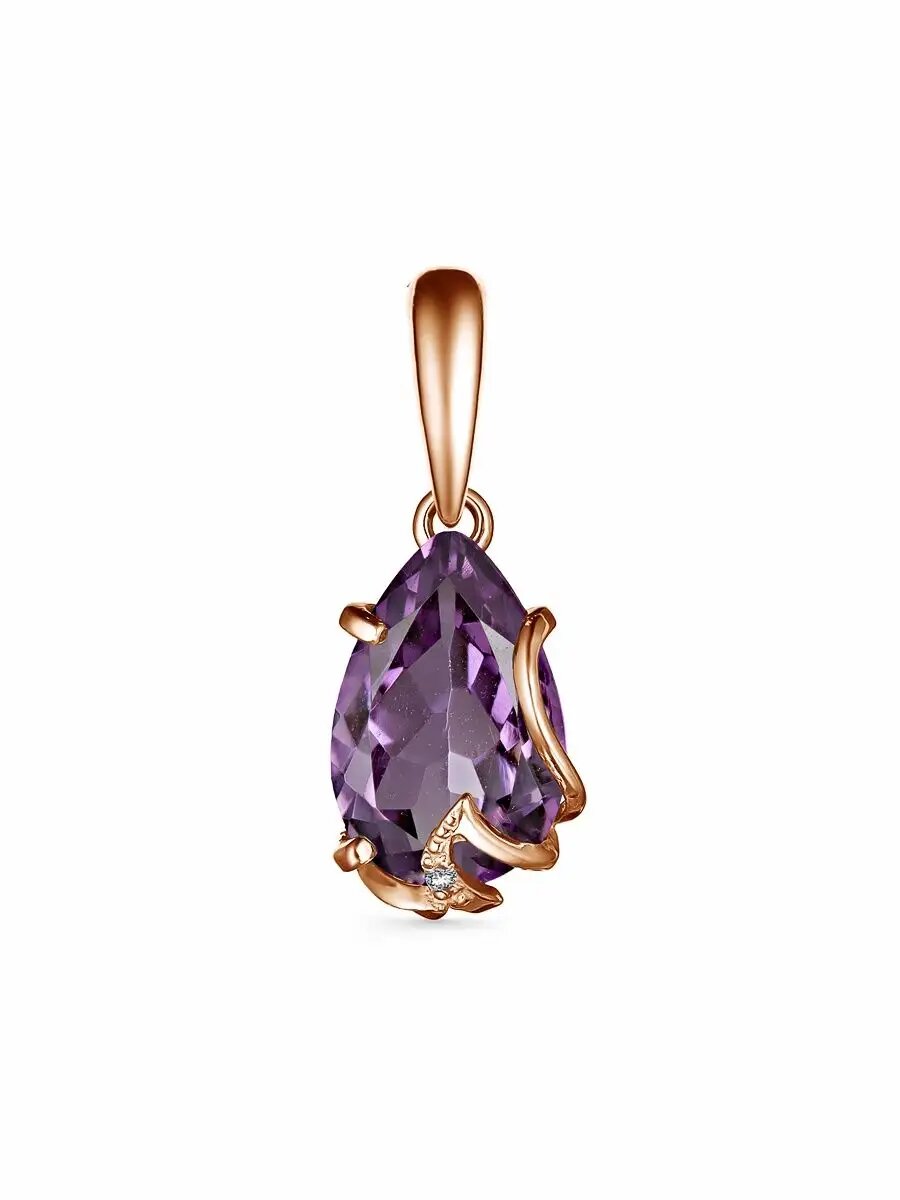 Подвеска, красное золото, 585 проба, бриллиант, аметист