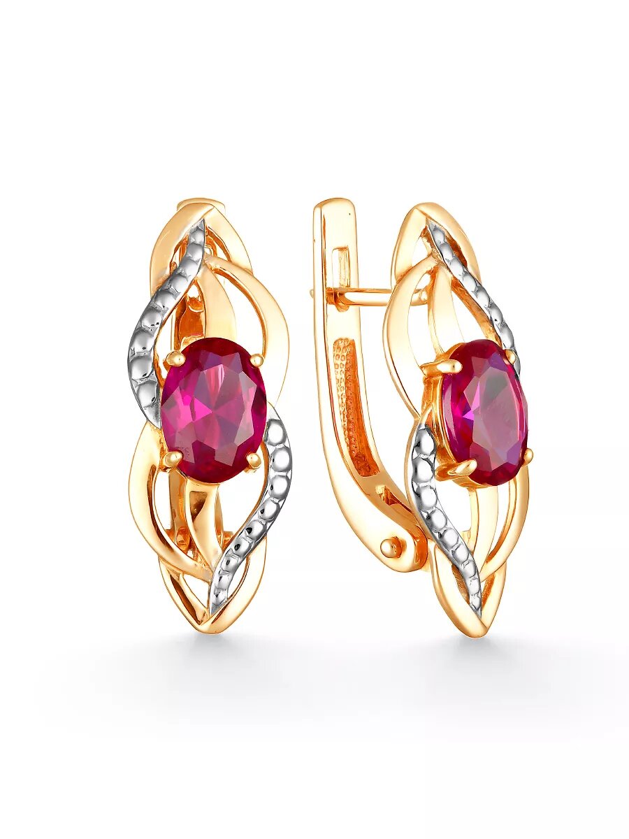 Серьги, красное золото, 585 проба, бриллиант, рубин