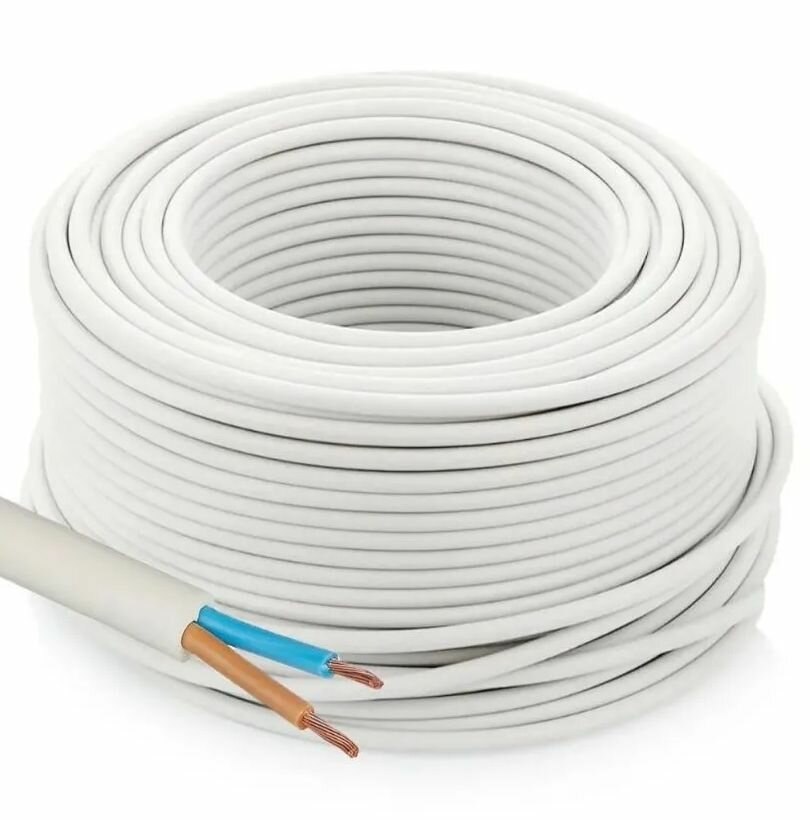 Провод Лептон, ПУГВВ 2x2.5 мм², медный, ПВХ-оболочка, гибкий, 100м, белый