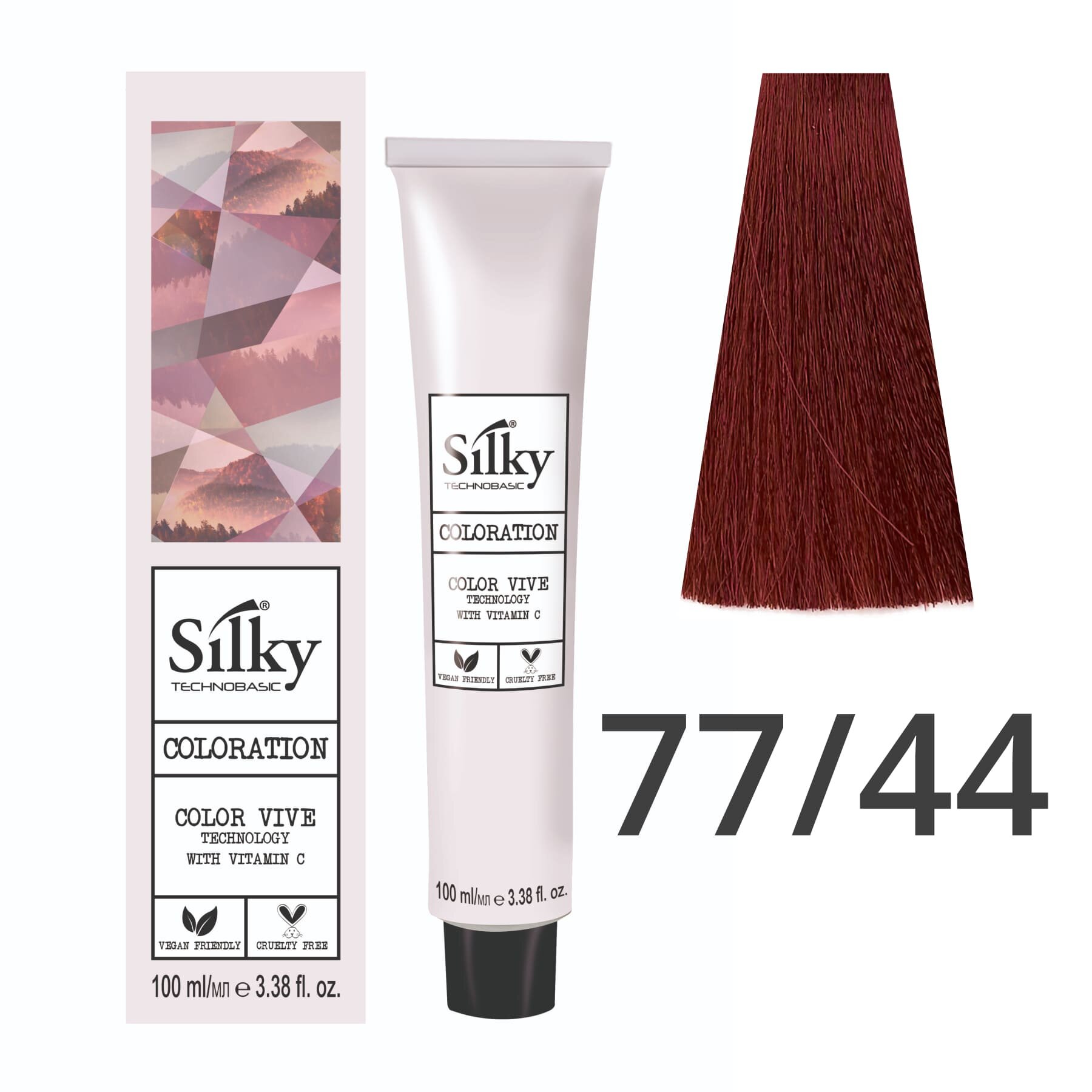Крем - краска для волос профессиональная Silky Color Vive/Ultralift 77/44 Русый Интенсивный медный, 100 мл