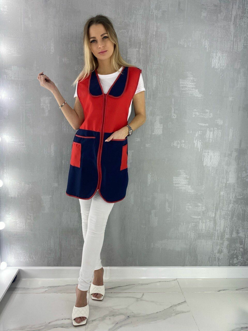 Халат рабочий женский Астра. Сарафан парикмахерский, фартук универсальный подходит для продавцов, уборщиц, поваров, флористов и парикмахеров